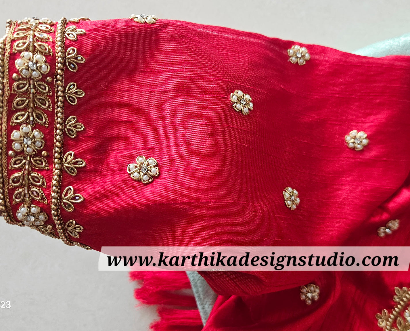 Zardosi and bead work on Raw silk Blouse – karthika design studio