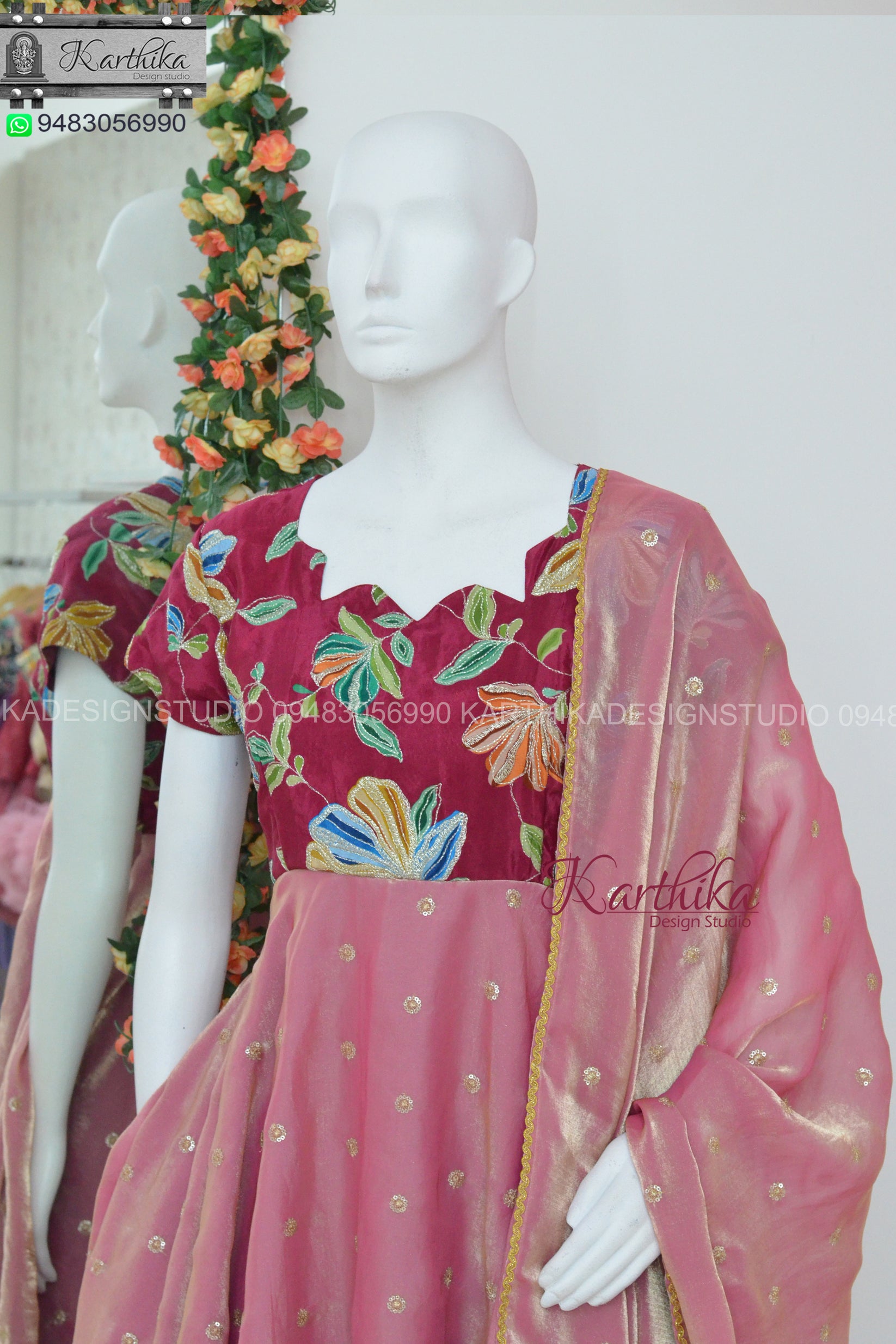 Embroideredc crepe and Soft tissue chudidhar – karthika design studio