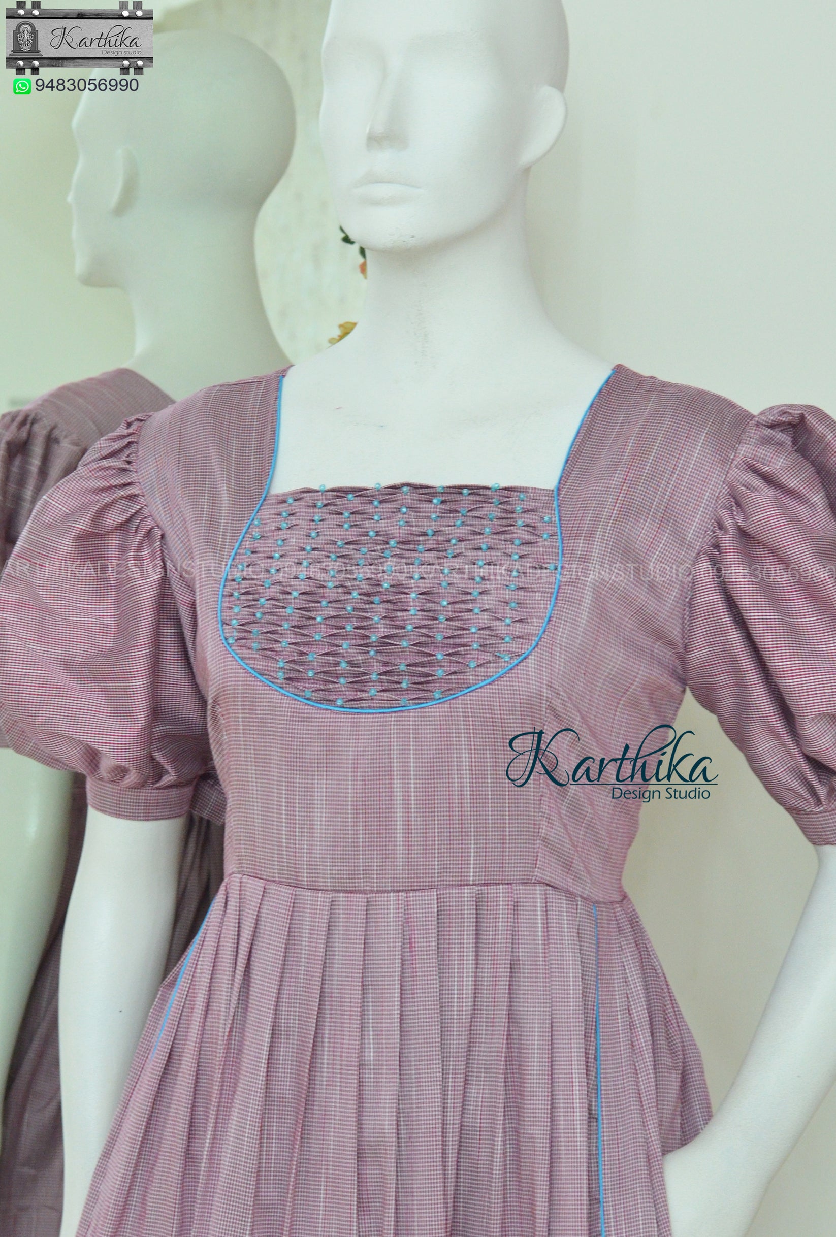 Embroidered cotton frock with pearl embroidery – karthika design studio