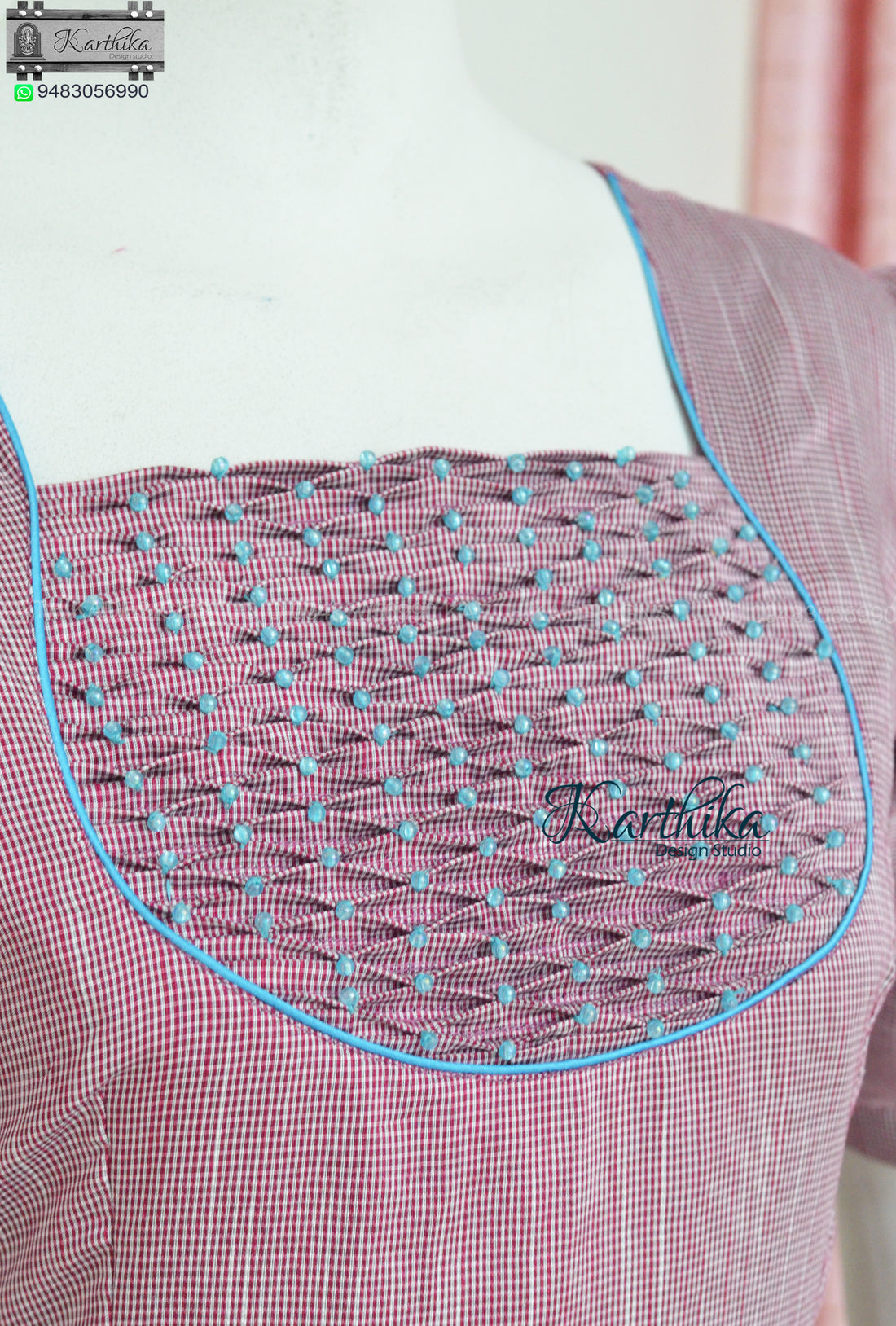 Embroidered cotton frock with pearl embroidery – karthika design studio