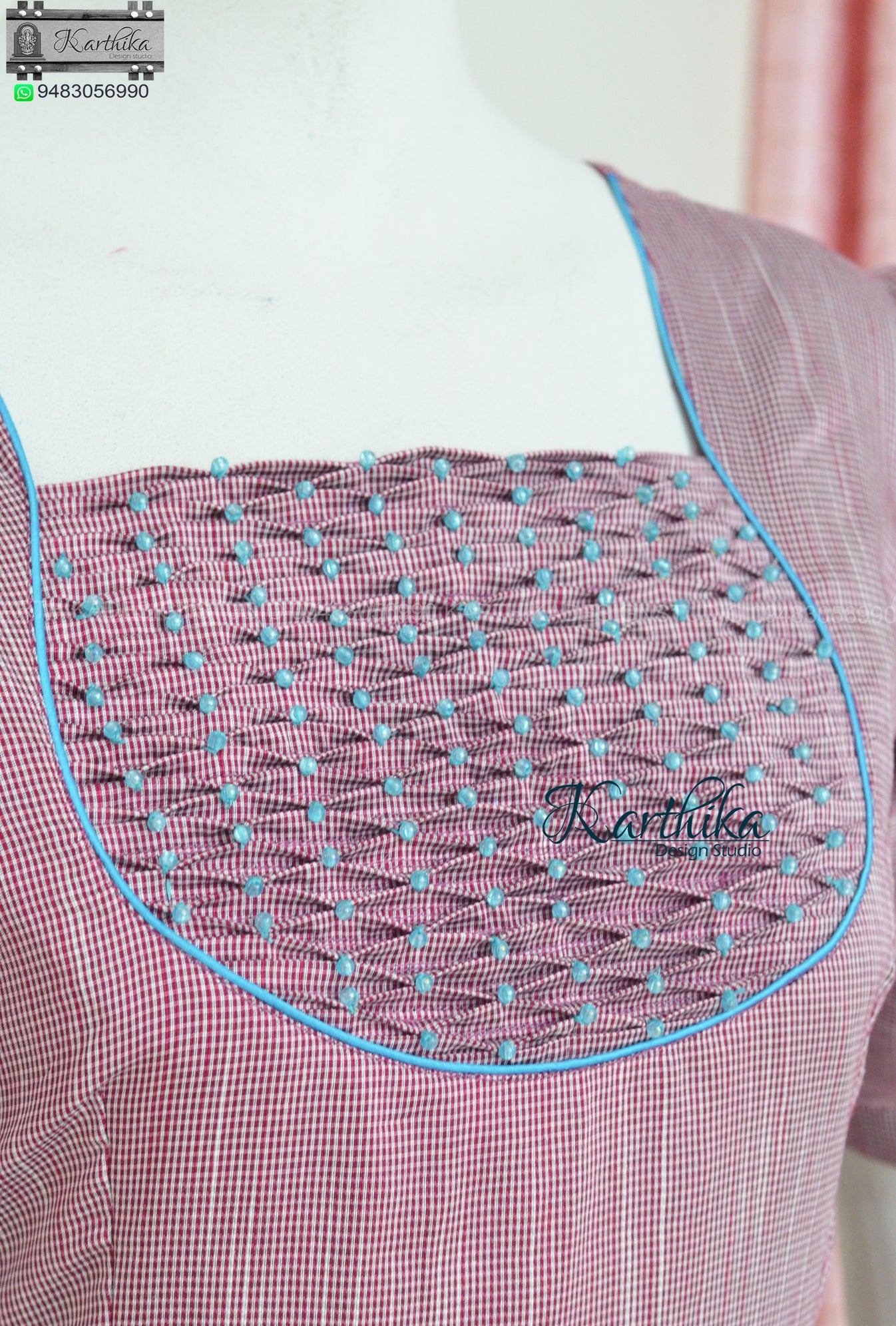 Embroidered cotton frock with pearl embroidery – karthika design studio