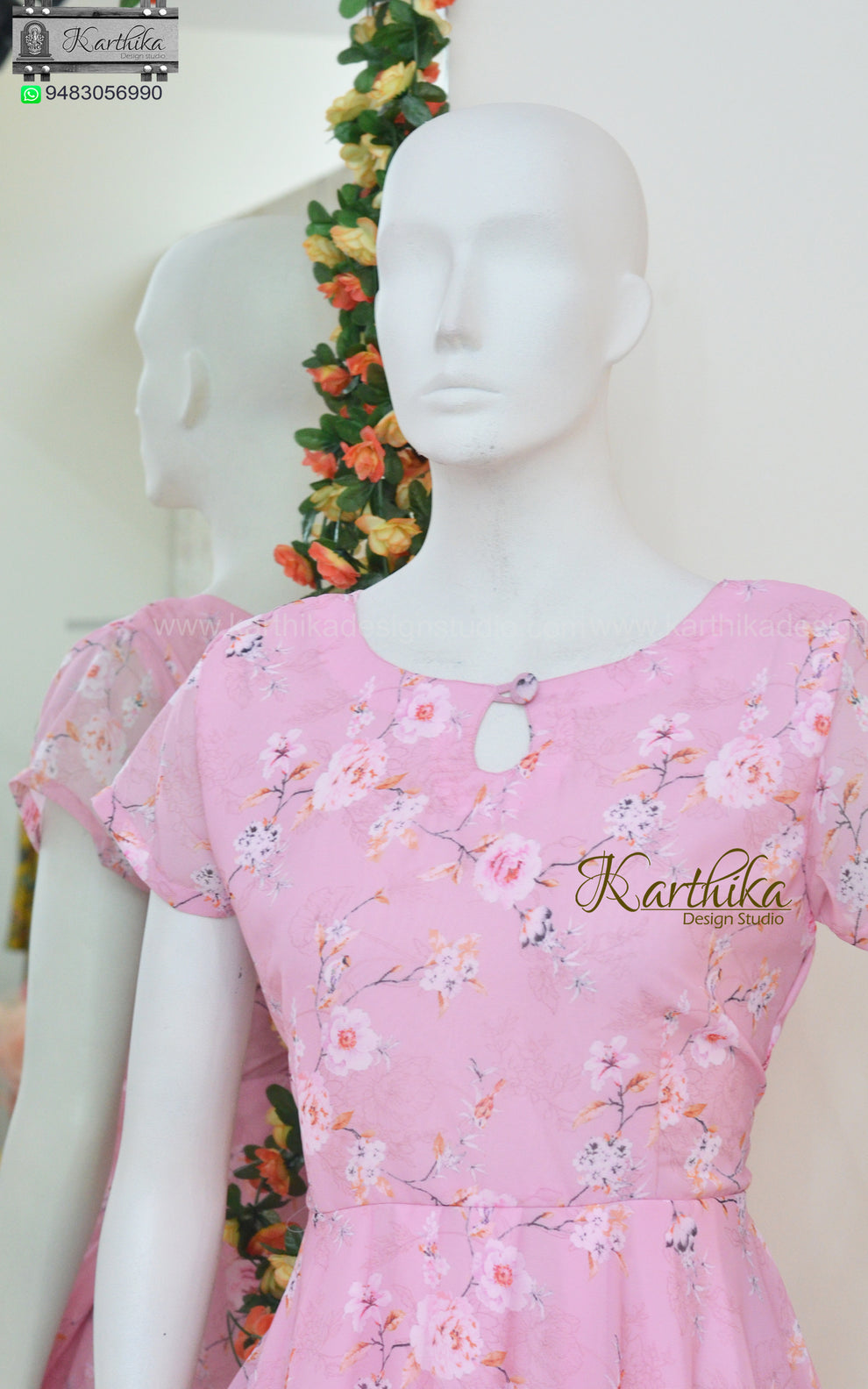 Pink printed georgette frock – karthika design studio